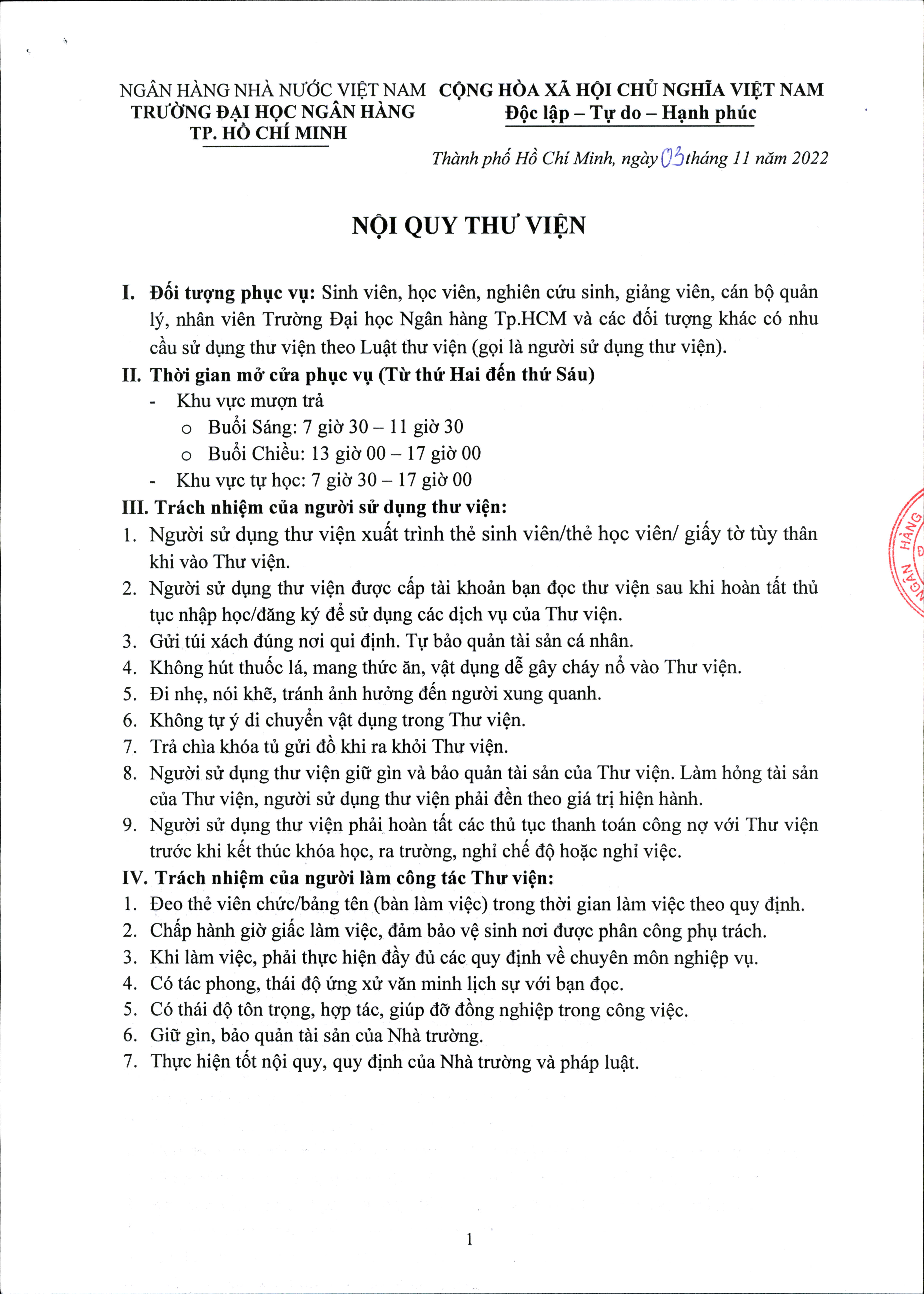 Nội quy Thư viện ban hành năm 2022